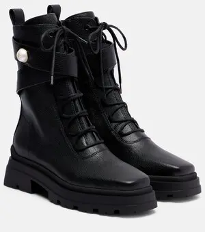 JIMMY CHOO Noemi 45 Leather Combat Boots - Black