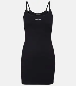 Versace Logo Cotton-blend Minidress - Black