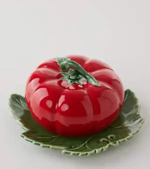 BORDALLO PINHEIRO Tomato Earthenware Butter Dish - Multicoloured