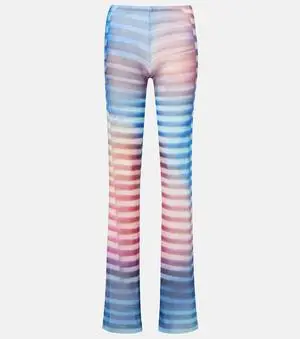 JEAN PAUL GAULTIER Printed Striped Mesh Flared Pants - Blue