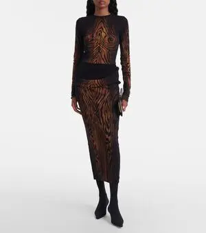 JEAN PAUL GAULTIER Wood Trompe L'oeil Tulle Top - Black