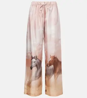Attico Printed Silk Twill Palazzo Pants - Multicoloured