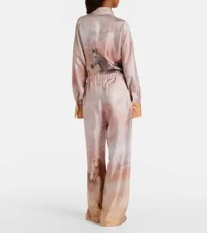 Attico Printed Silk Twill Palazzo Pants - Multicoloured