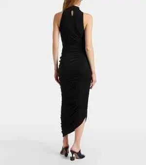 Jacquemus Piazza Gathered Jersey Midi Dress - Black