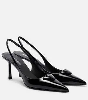 Prada Patent Leather Slingback Pumps - Black