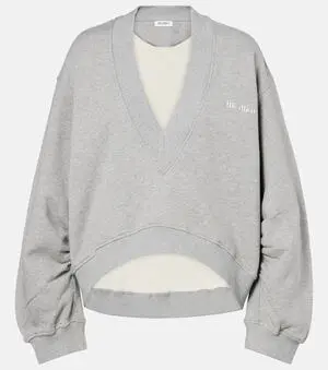 Attico Cotton Fleece V-neck Sweatshirt - Grey