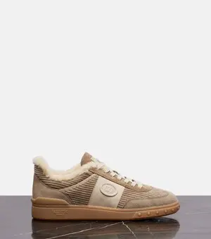 Valentino Garavani Upvillage Suede And Corduroy Sneakers - Beige