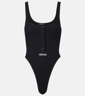 Versace Ribbed-knit Cotton-blend Bodysuit - Black