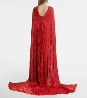 MARMAR HALIM Caped Pleated Bustier Gown - Red