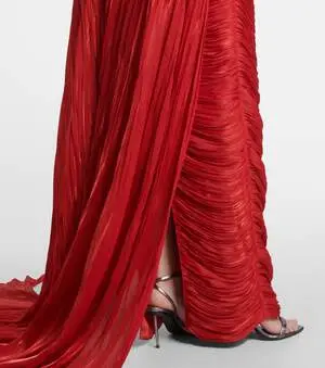 MARMAR HALIM Caped Pleated Bustier Gown - Red