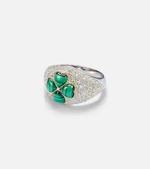 Yvonne Léon Diamond And Malachite Ring - Silver