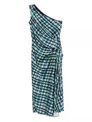 Amsale Check-printed Draped Dress