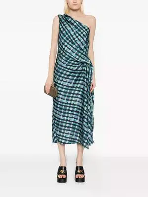 Amsale Check-printed Draped Dress