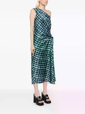 Amsale Check-printed Draped Dress