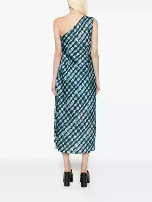 Amsale Check-printed Draped Dress