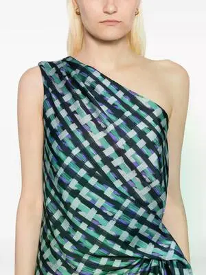Amsale Check-printed Draped Dress