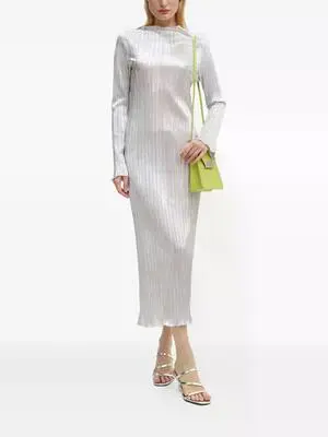 NEVER FULLY DRESSED Plissé-effect Long-sleeve Midi Dress
