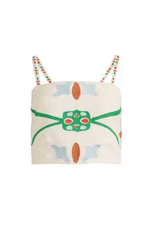 MARIE OLIVER Embroidered Linen Crop Top