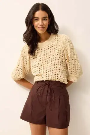 MARIE OLIVER Lander High Rise Wide Leg Pleated Shorts - Java