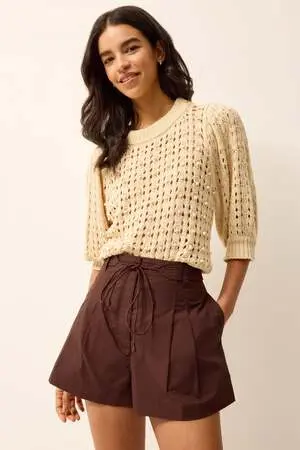 MARIE OLIVER Lander High Rise Wide Leg Pleated Shorts - Java
