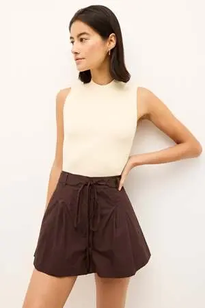 MARIE OLIVER Lander High Rise Wide Leg Pleated Shorts - Java
