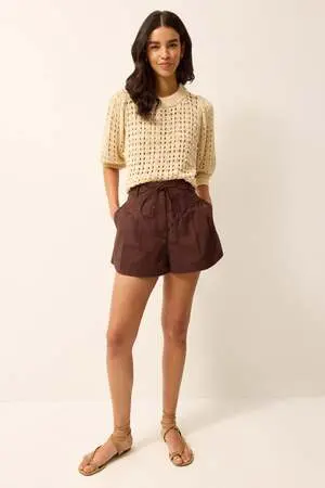MARIE OLIVER Lander High Rise Wide Leg Pleated Shorts - Java