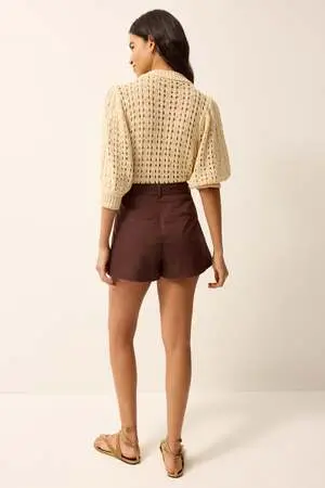 MARIE OLIVER Lander High Rise Wide Leg Pleated Shorts - Java