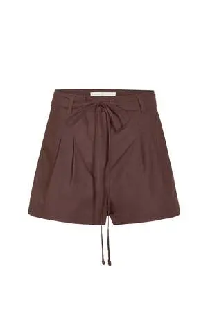 MARIE OLIVER Lander High Rise Wide Leg Pleated Shorts - Java