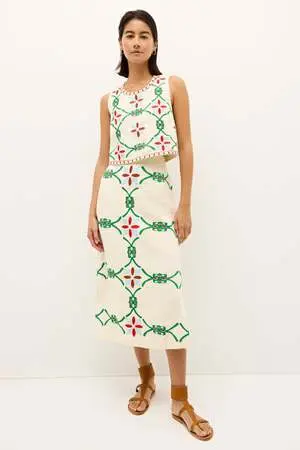 MARIE OLIVER Chandler Embroidered Linen Skirt