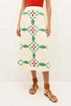 MARIE OLIVER Chandler Embroidered Linen Skirt