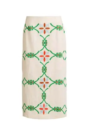 MARIE OLIVER Chandler Embroidered Linen Skirt