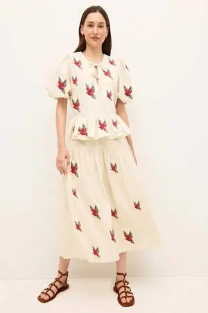 MARIE OLIVER Owens Embroidered Cotton Midi Skirt