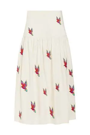 MARIE OLIVER Owens Embroidered Cotton Midi Skirt