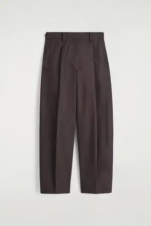 Cos Pleated Cotton Barrel-leg Trousers - Brown