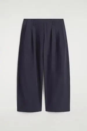 Cos Pleated Cotton Barrel-leg Trousers - Navy