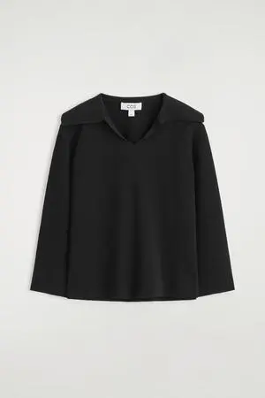 Cos Double-knit Open-collar Sweater - Black