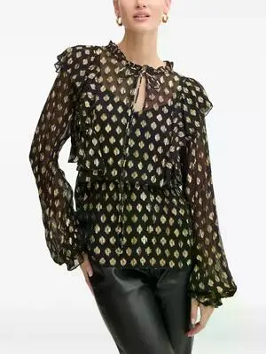 NEVER FULLY DRESSED Geometric-print Ruffled Blouse