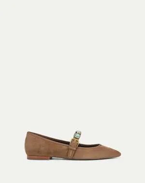 Veronica Beard Selene Embellished Flat - Chestnut