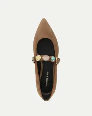 Veronica Beard Selene Embellished Flat - Chestnut