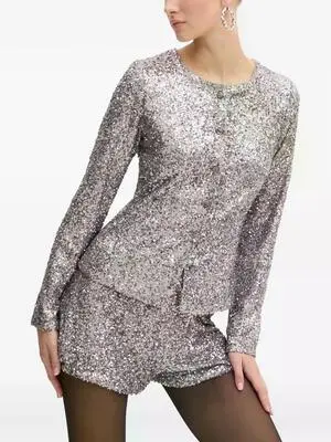 NEVER FULLY DRESSED Sequin-embellished Button-down Top