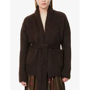 UMA WANG Bushed Belted Stretch-wool Cardigan