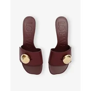 Loewe Pebble 45 Heeled Leather Slides - Wine