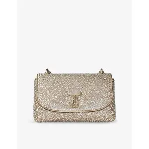 JIMMY CHOO Curve Rhinestone-embellished Suede Cross Body Bag - Gold/crystal/shiny