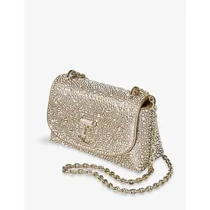 JIMMY CHOO Curve Rhinestone-embellished Suede Cross Body Bag - Gold/crystal/shiny