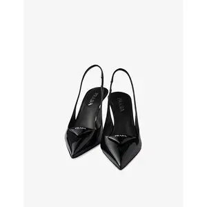 Prada Patent-leather Slingback Courts With Triangle Logo - Black