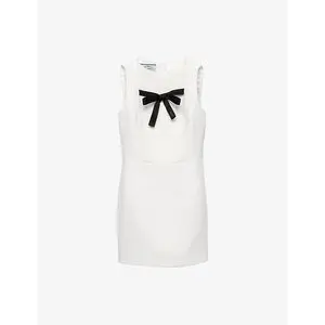 Prada Natté Bow-embroidered Virgin Wool Mini Dress