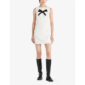 Prada Natté Bow-embroidered Virgin Wool Mini Dress