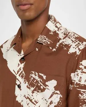 Bottega Veneta Apos;s Italian Postcard Silk Short-sleeve Shirt - Lt.brown