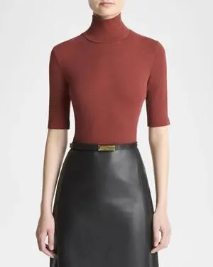 Vince Ribbed Elbow-sleeve Turtleneck Top - Siena