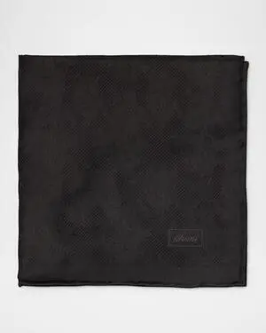 Brioni Apos;s Solid Paisley Jacquard Silk Pocket Square - Black